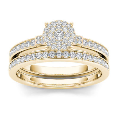 1 2 CT.T.W. Natural Diamond Cluster 10K Yellow Gold Bridal Ring Set
