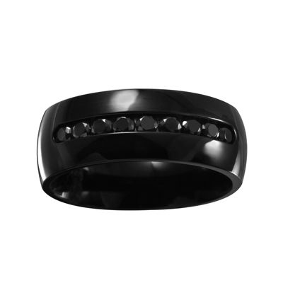 Mens 1/4 CT.T.W. Natural Diamond Black Stainless Steel 8mm Wedding Band, Color: Black - JCPenney