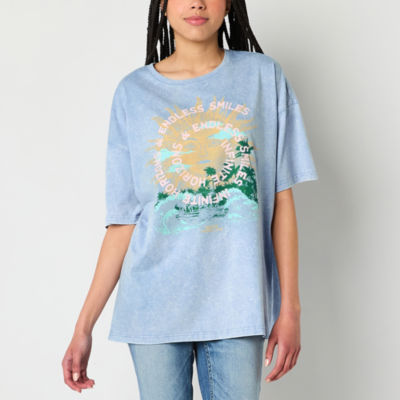 Celestial Oversized Tee Womens Crew Neck Short Sleeve Oversized Juniors Graphic T-Shirt, Color ...