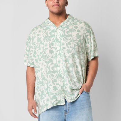 Arizona Mens Short Sleeve Regular Fit Big and Tall Button-Down Shirt, Color: Aqua Print - JCPenney