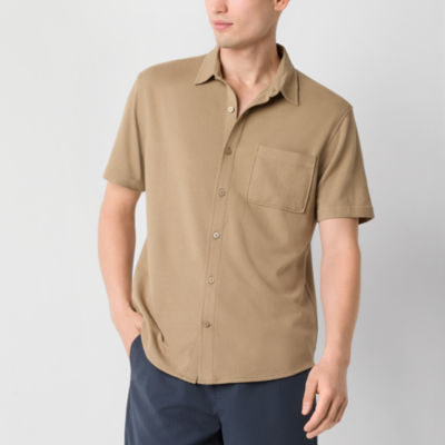 Stylus Mens Regular Fit Short Sleeve Textured Knit Button-Down Shirt - JCPenney