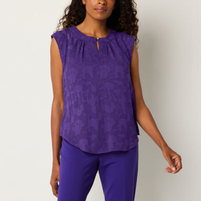 Liz Claiborne Womens Keyhole Neck Sleeveless Blouse - JCPenney