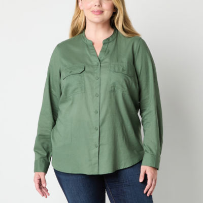 St. John's Bay Plus Womens Long Sleeve Regular Fit Button-Down Shirt - JCPenney