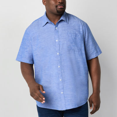 St. John's Bay Chambray Mens Easy-on + Easy-off Short Sleeve Classic Fit Big and Tall Button ...