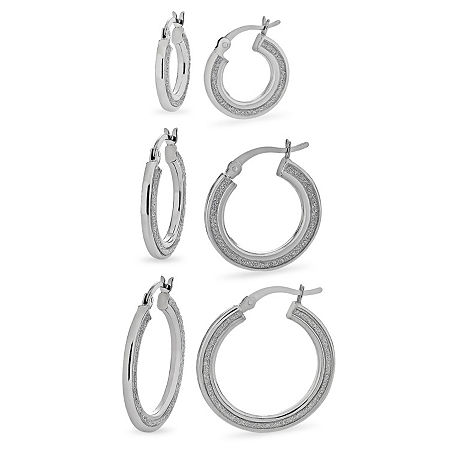 Click here for Sterling Silver Rhodium Plated Glitter Hoop Earrin... prices