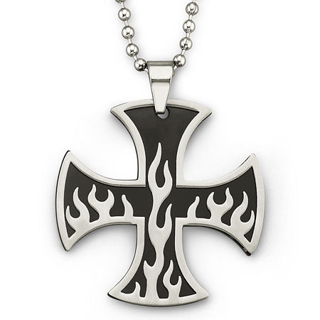 Click here for Mens Flame Iron Cross Pendant Necklace Stainless S... prices