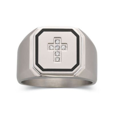 Mens Diamond Accent Stainless Steel Cross Ring, Color: White - JCPenney