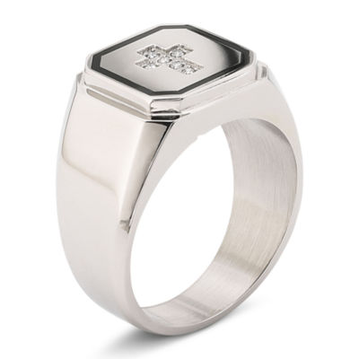 Mens Diamond Accent Stainless Steel Cross Ring, Color: White - JCPenney