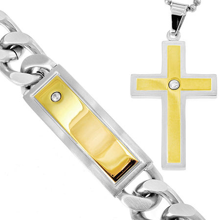 Click here for Stainless Steel & Cubic Zirconia Cross Pendant Nec... prices