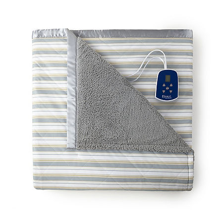 Shavel Reversible Micro Flannel to Sherpa Electric Blanket  Twin - Metro Stripe