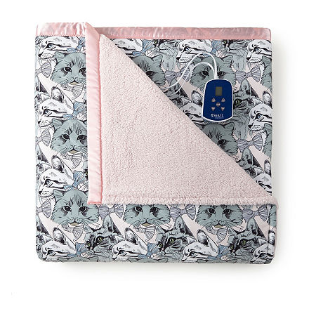 Shavel Reversible Micro Flannel to Sherpa Electric Blanket  Queen - Cat Collage