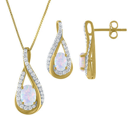 Click here for Womens Lab Created White Opal 14K Gold Over Silver... prices