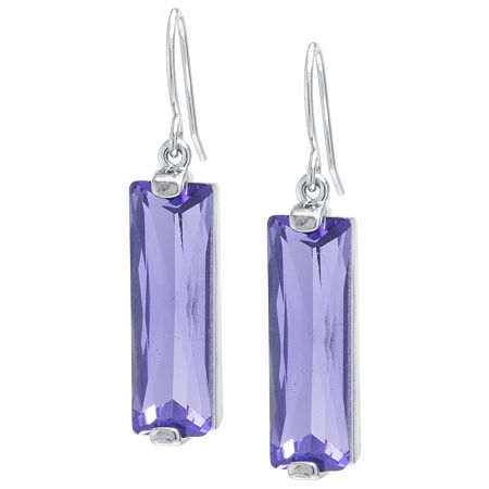 Rectangular Crystal Drop Earrings in Silver-Plate - Purple