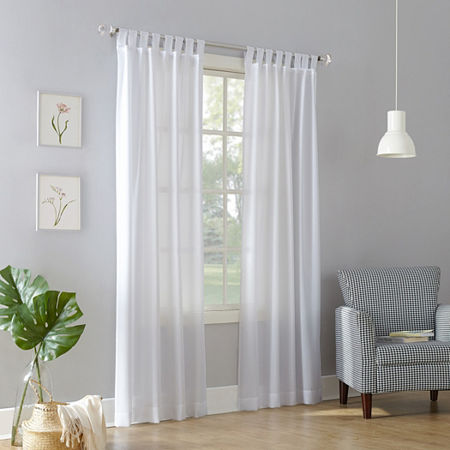 Clifford Heathered Texture Semi-Sheer Tab Top Curtain Panel - White