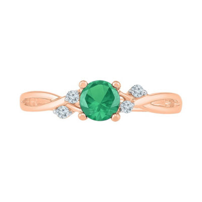 Womens Lab Created Green Emerald 10K Gold Cocktail Ring, Color: Emerald ...