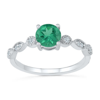 Womens Lab Created Green Emerald Sterling Silver Cocktail Ring - JCPenney