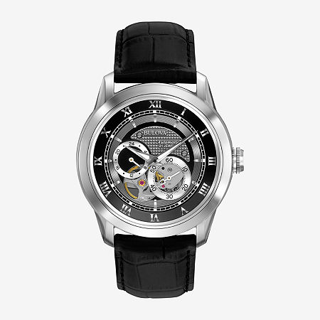 Click here for Bulova Mens Black Leather Automatic Skeleton-Dial... prices