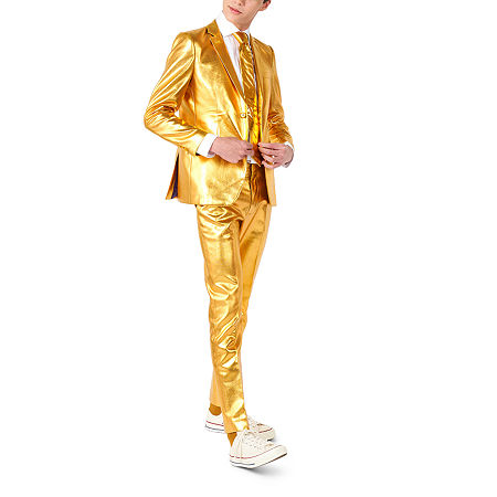 OppoSuits Big Boys Groovy Metallic Party Suit  3-Piece Set Including Blazer  Pants and Clip-On-Tie - Gold-Tone