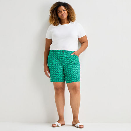 Click here for St. Johns Bay Womens 8 Mid Rise Plus Chino Short... prices