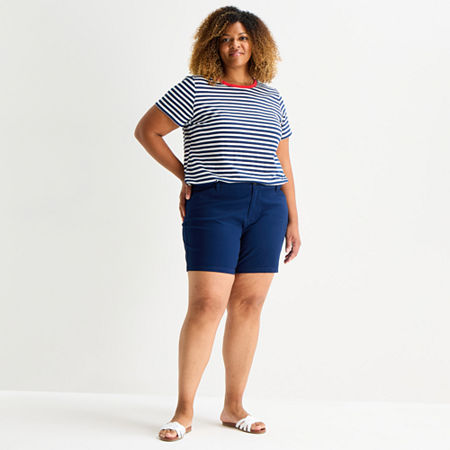 Click here for St. Johns Bay Womens 6 Mid Rise Plus Chino Short... prices