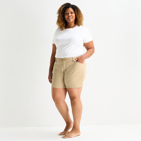 Click here for St. Johns Bay Womens 6 Mid Rise Plus Chino Short... prices