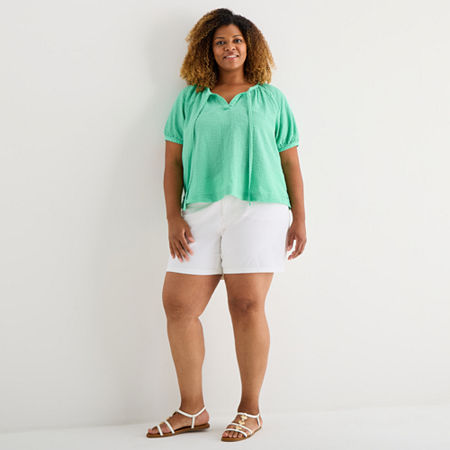 Click here for St. Johns Bay Womens 6 Mid Rise Plus Chino Short... prices