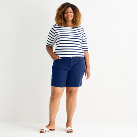 Click here for St. Johns Bay Womens 8 Mid Rise Plus Chino Short... prices