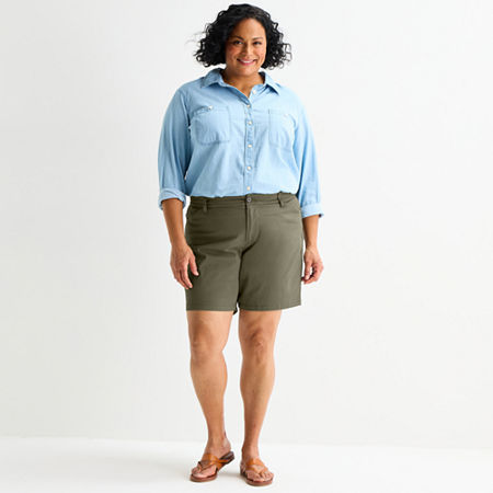 Click here for St. Johns Bay Womens 8 Mid Rise Plus Chino Short... prices