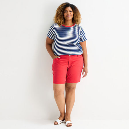 Click here for St. Johns Bay Womens 8 Mid Rise Plus Chino Short... prices