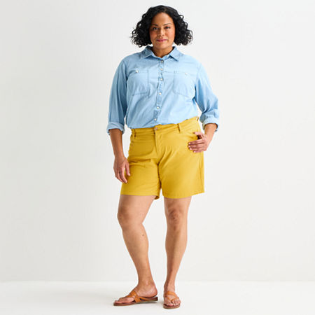 Click here for St. Johns Bay Womens 8 Mid Rise Plus Chino Short... prices