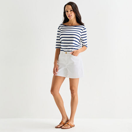Click here for St. Johns Bay Womens 5 Chino Short  10  White prices