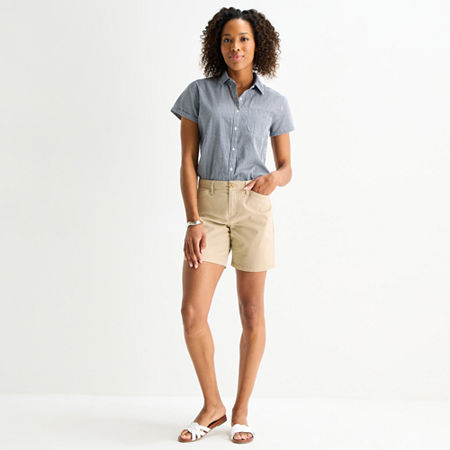 Click here for St. Johns Bay Womens 7 Chino Short  4 Petite  Brow... prices
