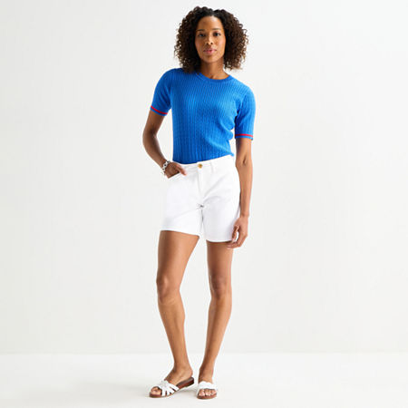 Click here for St. Johns Bay Womens 7 Chino Short  2  White prices