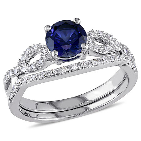 Click here for Lab Created Blue Sapphire & 1/6 CT. T.W. Diamond 1... prices