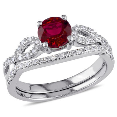 Lab Created Ruby & 1/6 CT. T.W. Diamond 10K White Gold Bridal Set - JCPenney