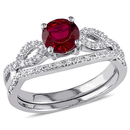 Click here for Lab Created Ruby & 1/6 CT. T.W. Diamond 10K White... prices