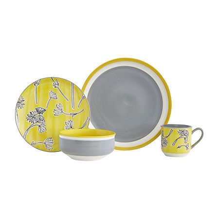 Baum Sunny Floral 16 Pc. Dinnerware Set  Service for 4 - Yellow