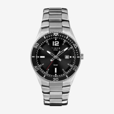 Timex Mens Solar Premium Silver Tone Stainless Steel Bracelet Watch ...