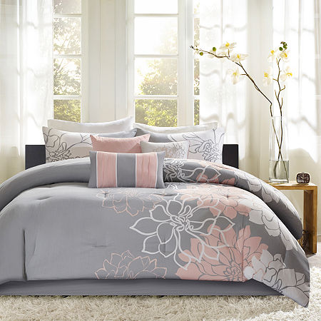 Madison Park Lola 7-Pc. Comforter Set  California King - Grey/Peach