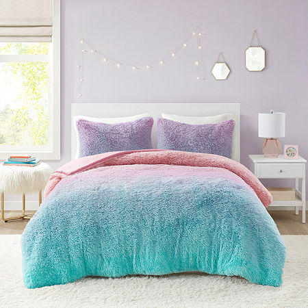 Intelligent Design Primrose Ombre Shaggy Faux Fur 3-Piece Comforter Set  Full/Queen - Purple  Multi