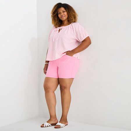 Click here for St. Johns Bay Womens 6 Mid Rise Plus Chino Short... prices