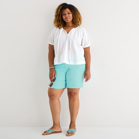 Click here for St. Johns Bay Womens 8 Mid Rise Plus Chino Short... prices