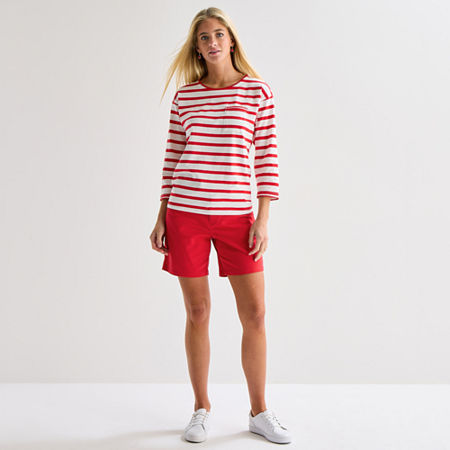Click here for St. Johns Bay Womens 7 Chino Short  10  Red prices