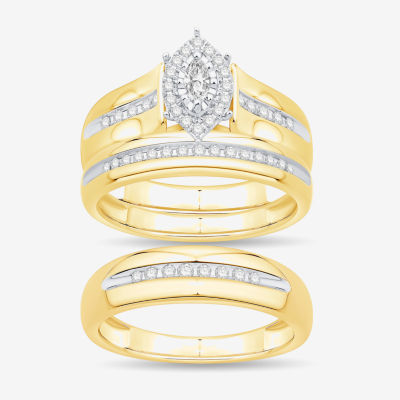 Unisex Adult 3/8 CT. T.W. Natural White Diamond 10K Gold Marquise Halo ...