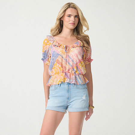 Click here for JS Jessica Simpson Womens Split Tie Neck Short Sle... prices