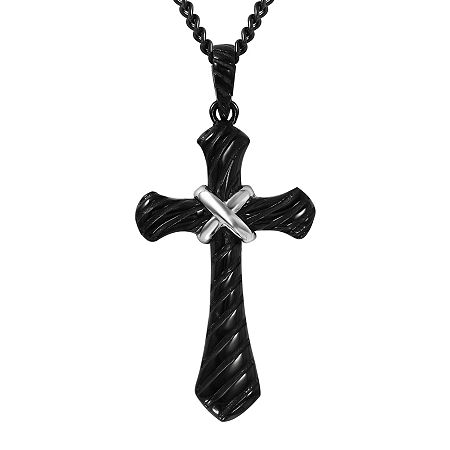 Click here for Mens Two-Tone Stainless Steel Cross Pendant Neckla... prices