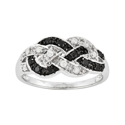 1/4 CT.T.W. Natural White and Color-Enhanced Black Diamond Loop Ring ...