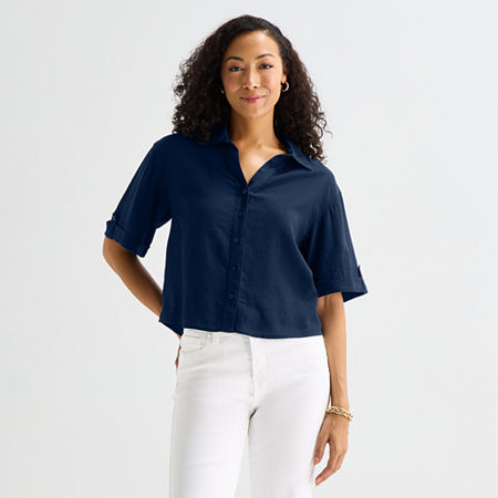 Click here for Liz Claiborne Linen Womens Short Sleeve Blouse  Xx... prices