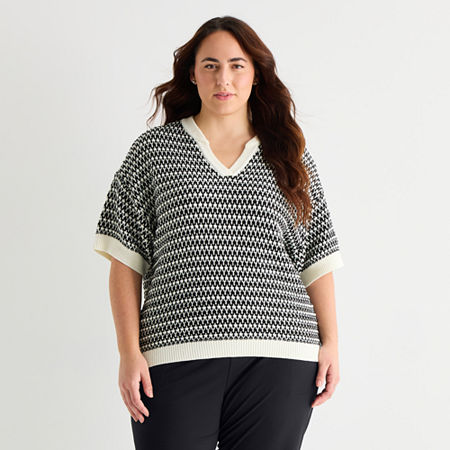 Click here for Stylus Plus Womens V Neck Elbow Sleeve Pullover Sw... prices