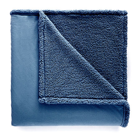 Shavel Micro Flannel to Sherpa Blanket  Full/Queen - Smoky Mountain Blue